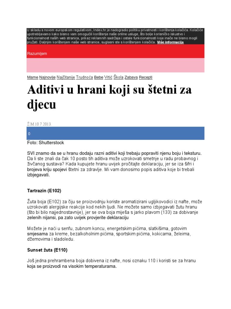 Aditivi U Hrani Koji Su Štetni Za Djecu: Razumijem | PDF