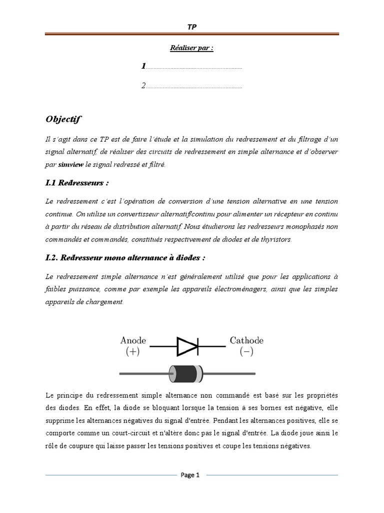 Étude et Simulation du Redressement et Filtrage de Signal Alternatif ...