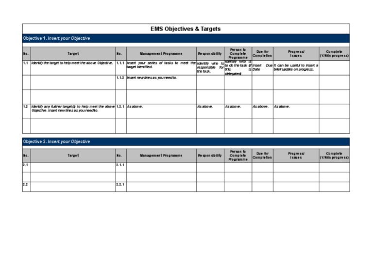 Objectives & Targets Template - 0 | PDF | Software | Computing