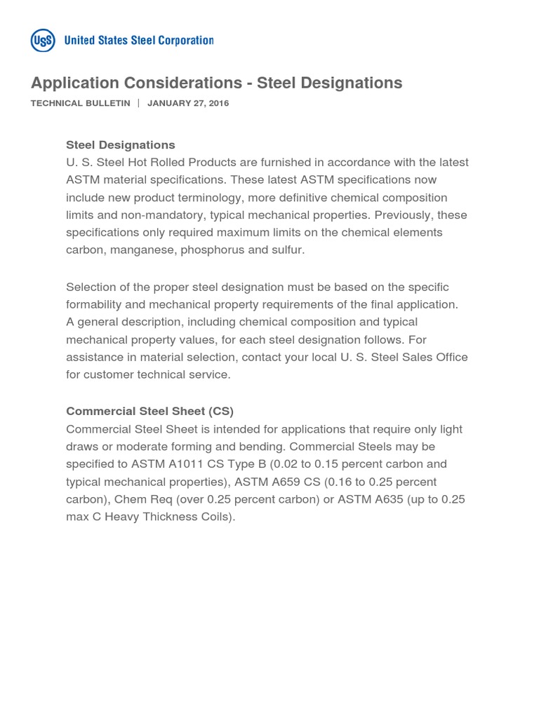 United States Steel Corporation - Application Considerations - Steel ...