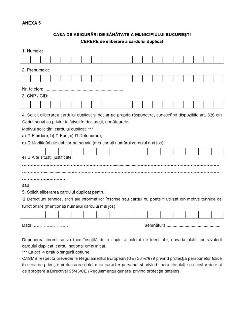 Cerere de Eliberare A Cardului Duplicat | PDF