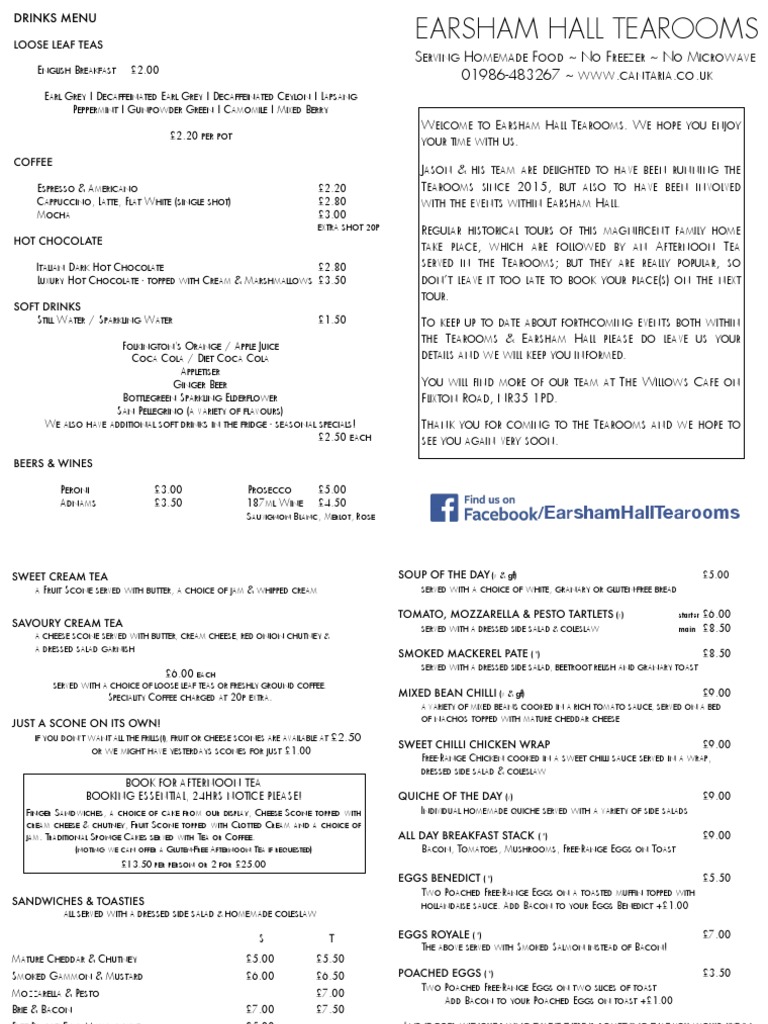 Full Menu Earsham Hall Tearooms | PDF | Scone | Salad