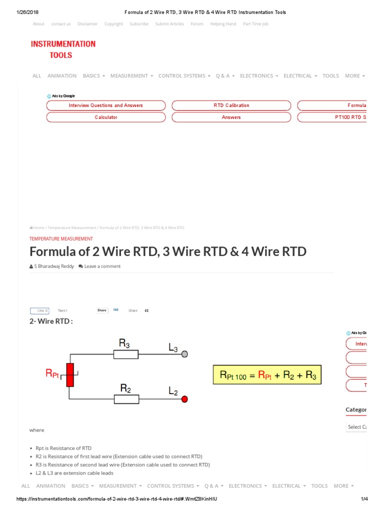 Formula of 2 Wire RTD, 3 Wire RTD & 4 Wire RTD. | PDF | Instrumentation ...