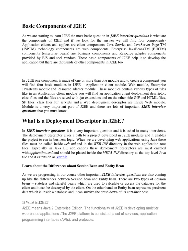 Basic Components of J2EE | PDF | Java Platform | Java Servlet
