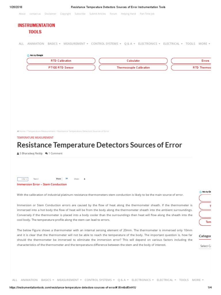 Resistance Temperature Detectors Sources of Error. | PDF | Thermometer ...