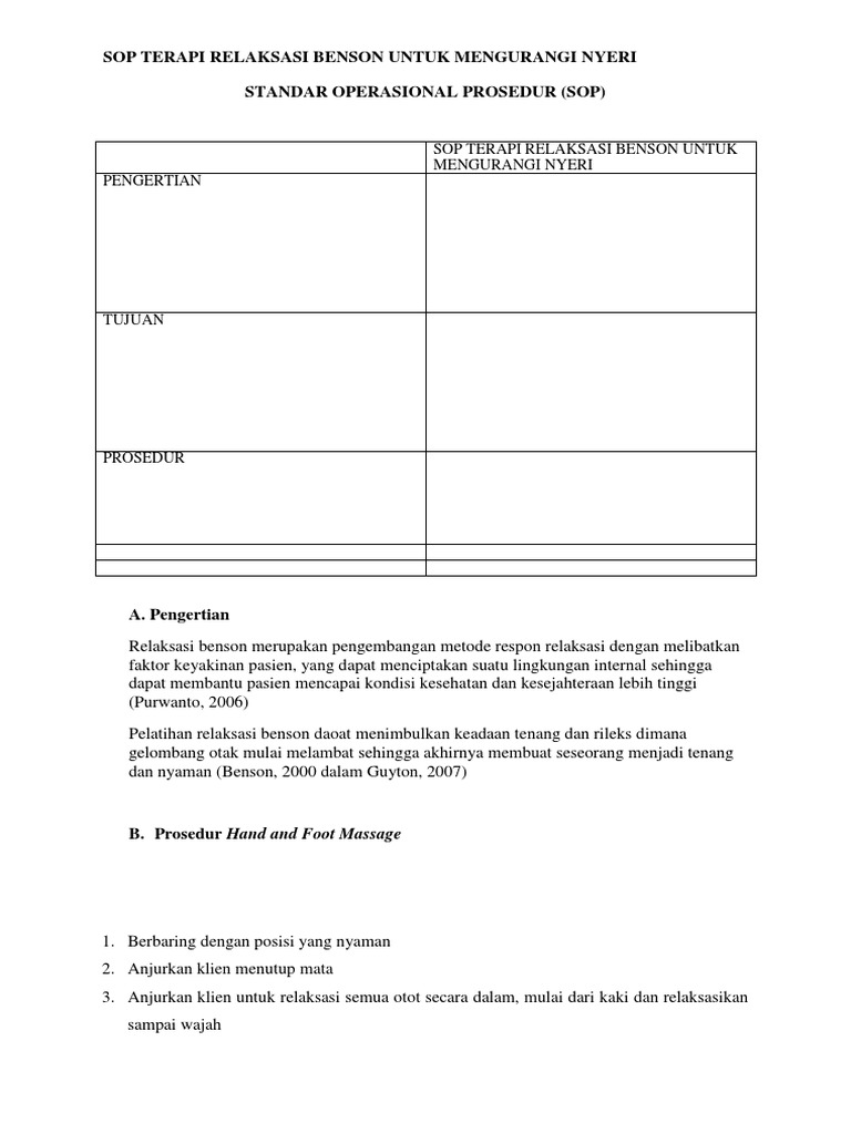 Sop Terapi Relaksasi Benson Untuk Mengurangi Nyeri | PDF