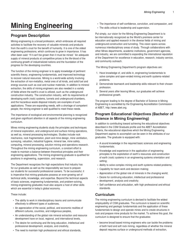 Mining Engineering | PDF | Mining | Engineering