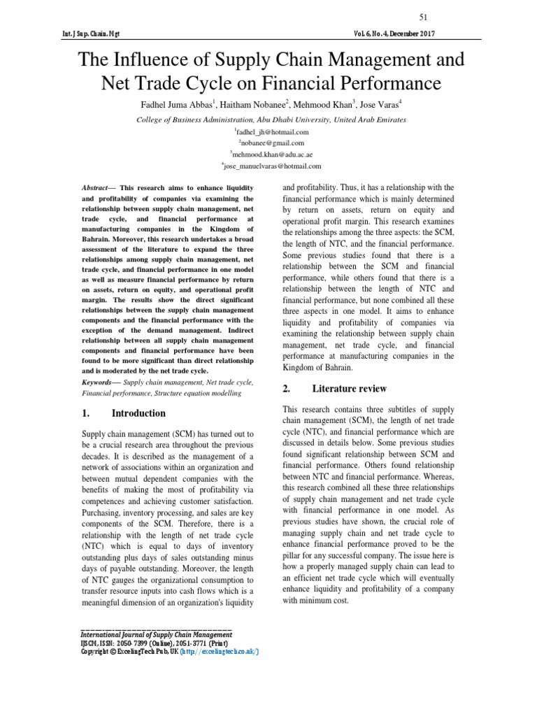 The Influence of Supply Chain Management and Net Trade Cycle On ...