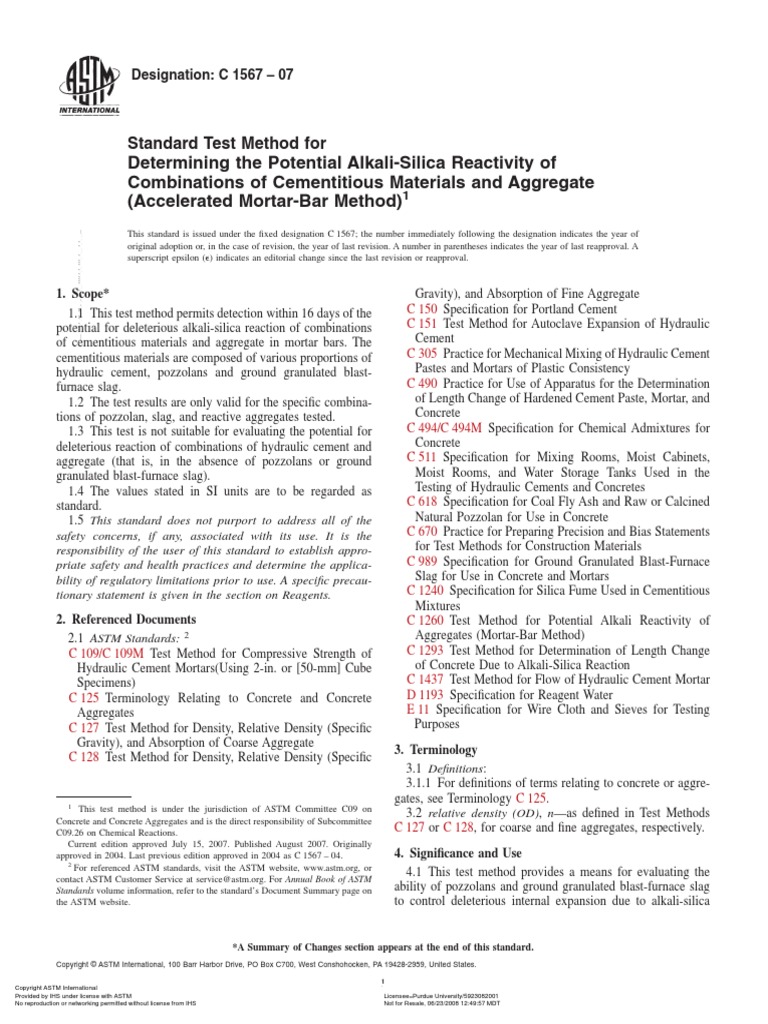 ASTM C 1567 - Alkali Silica Reactivity Test For Concrete Mix | PDF ...