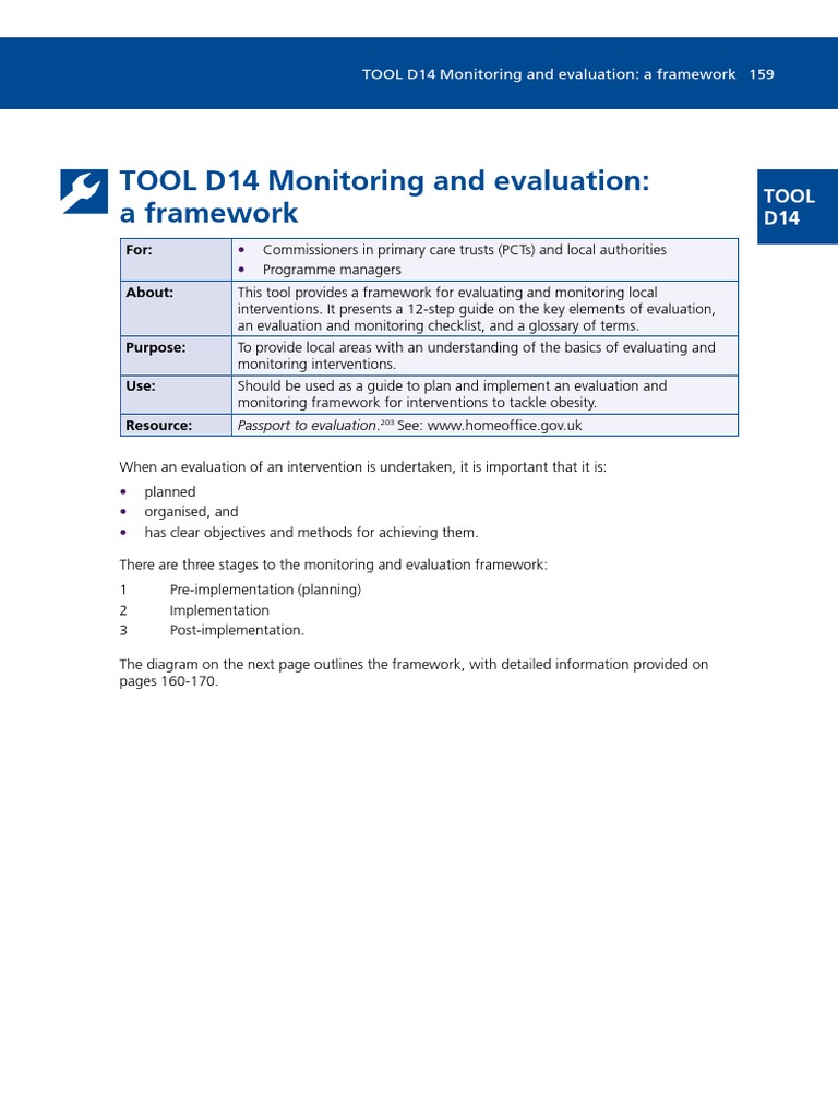 TOOL D14 Monitoring and Evaluation: A Framework | PDF | Monitoring And ...