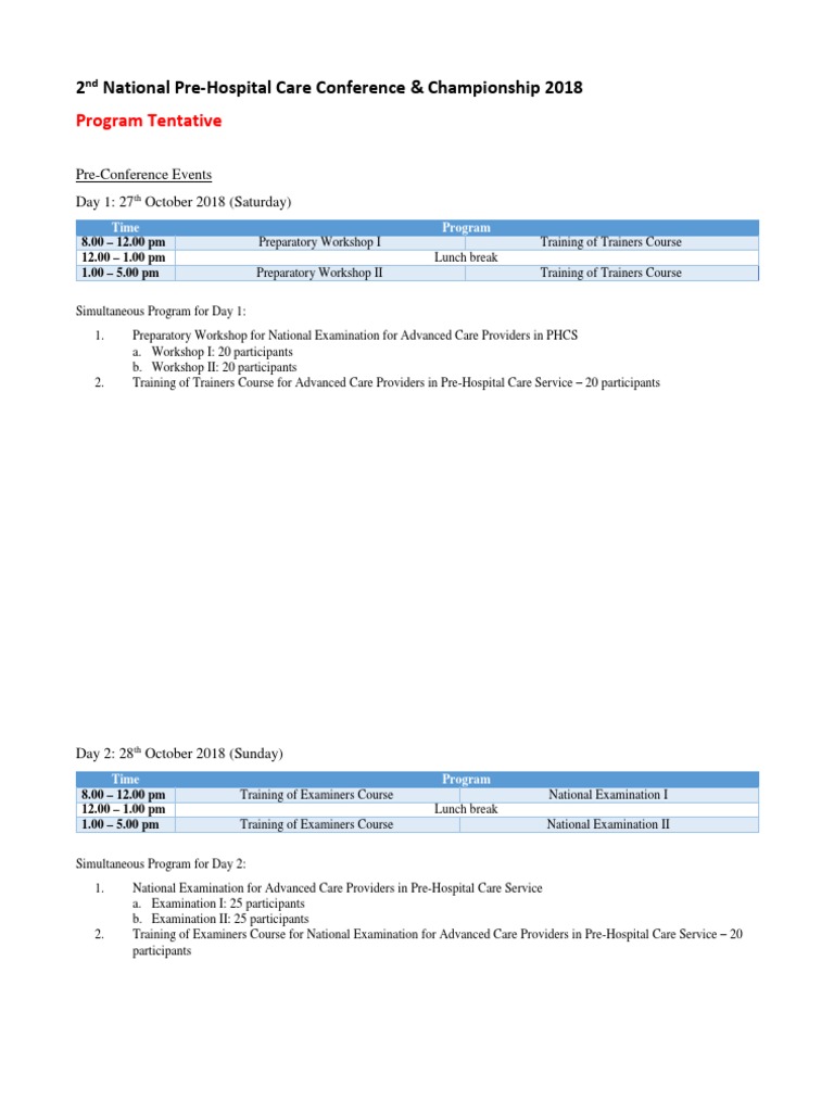 2 National Pre-Hospital Care Conference & Championship 2018: Program ...