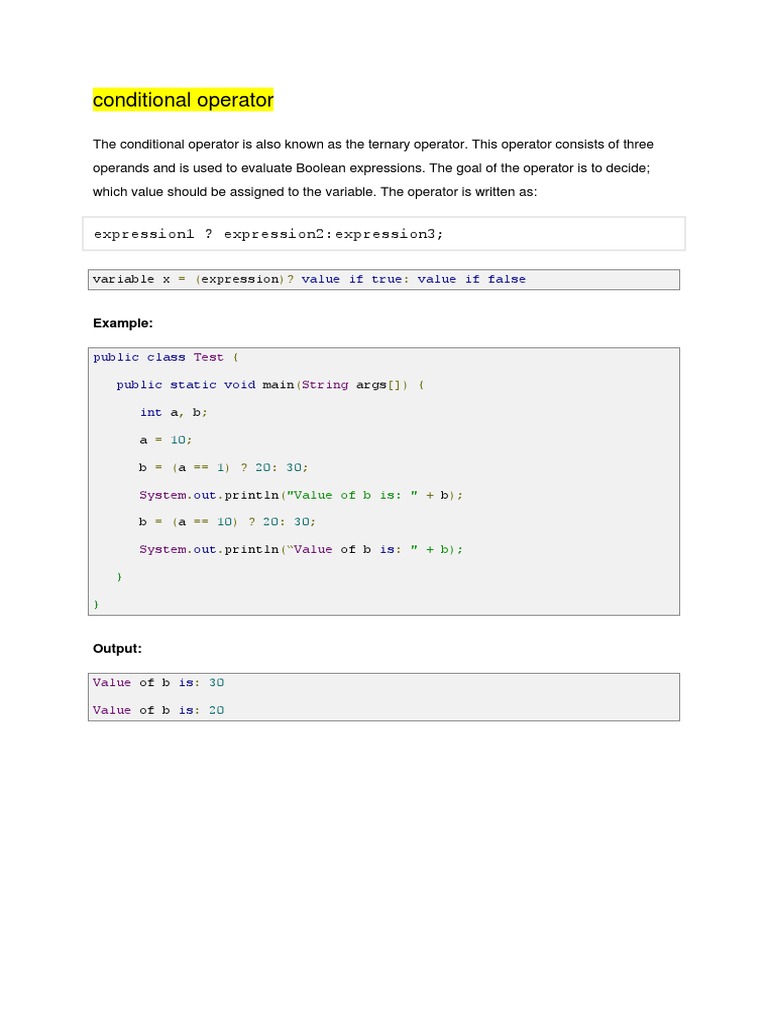 Conditional Operator: Expression1 ? Expression2:expression3 | PDF