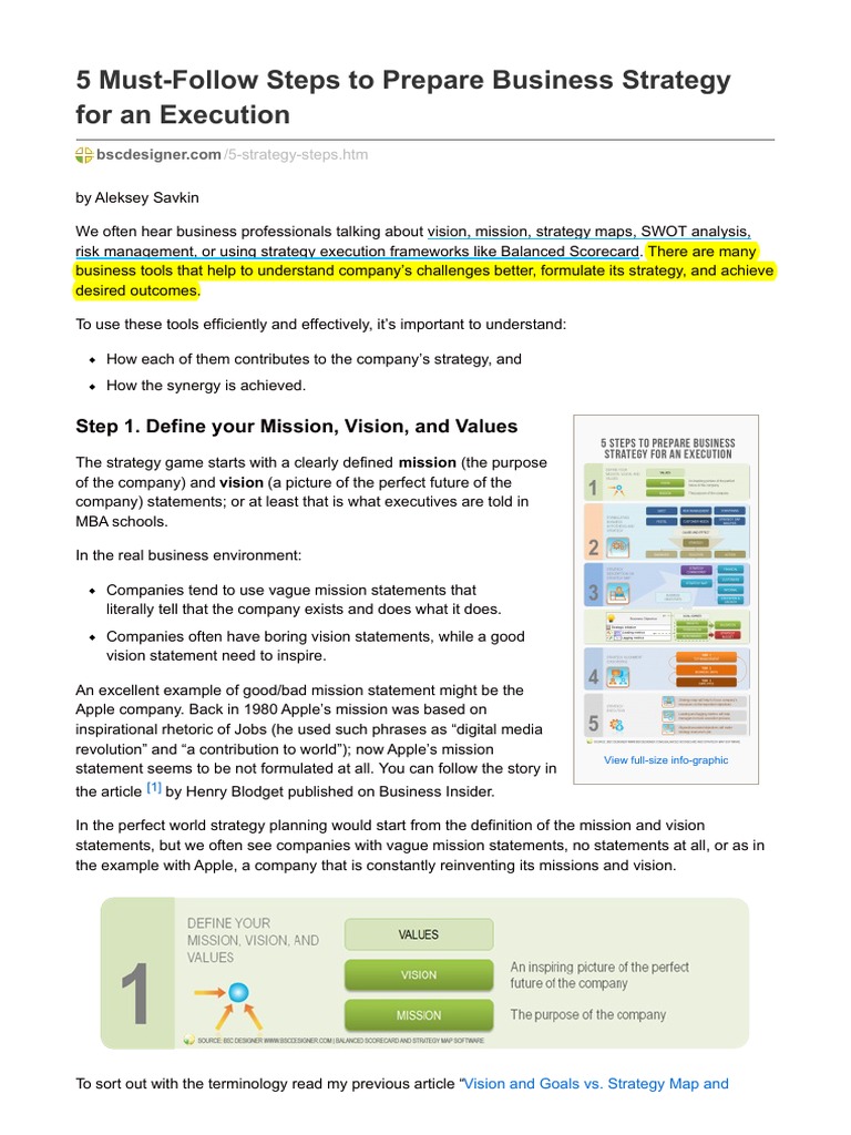 5 Must-Follow Steps To Prepare Business Strategy For An Execution | PDF ...