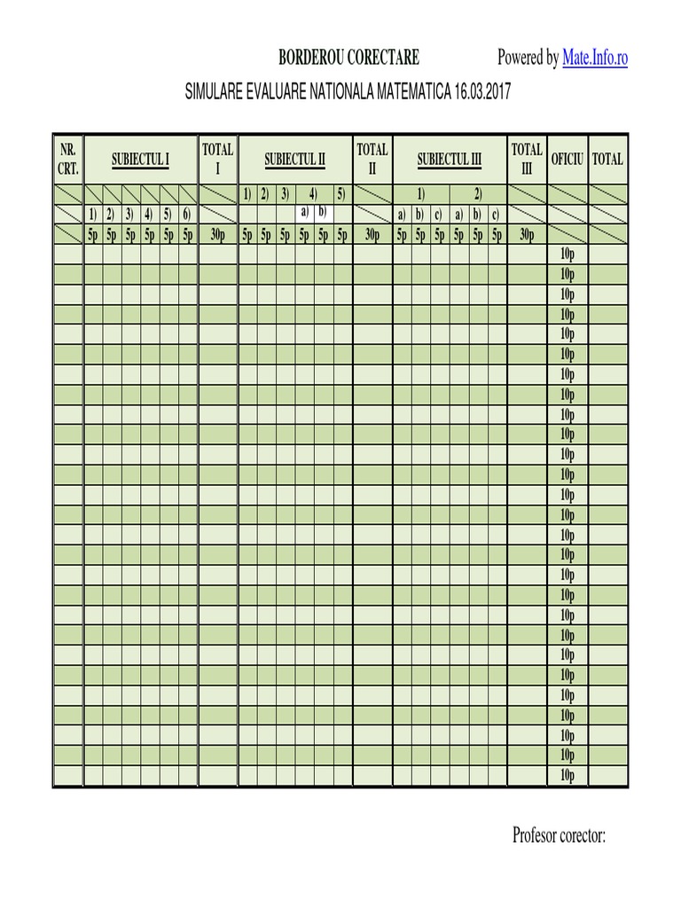 Mate - Info.Ro.4018 Borderou Notare Simulare EN Martie 2017 PDF | PDF