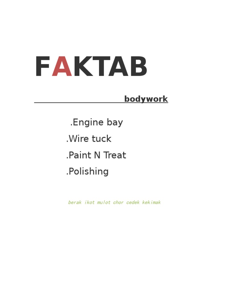 F Ktab: .Engine Bay .Wire Tuck .Paint N Treat .Polishing | PDF