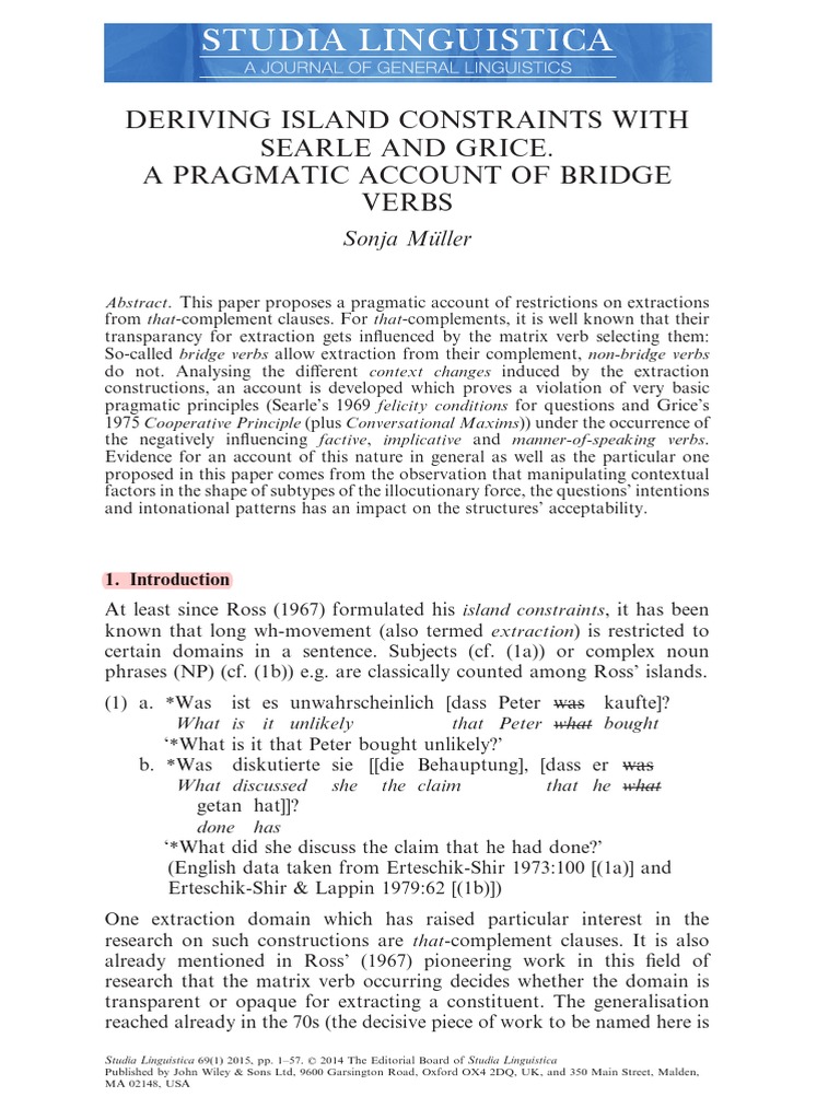 Deriving Island Constraints With Searle and Grice. A Pragmatic Account ...