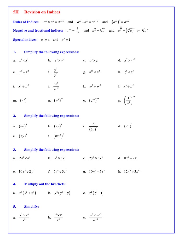 Worksheet On Indices PDF | PDF | Teaching Mathematics