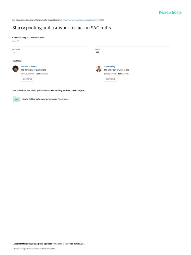 Slurry Pooling and Transport Issues in SAG Mills | PDF | Mill (Grinding ...