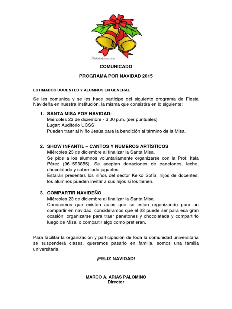 Comunicado Por Navidad | PDF