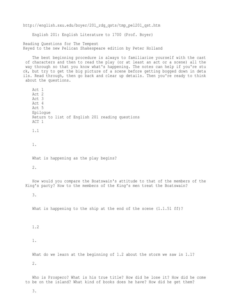 The Tempest Questions | PDF | The Tempest