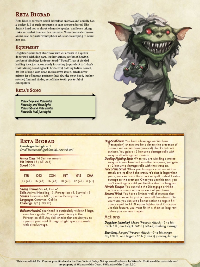 We Be Goblins 5E Character Sheets | PDF