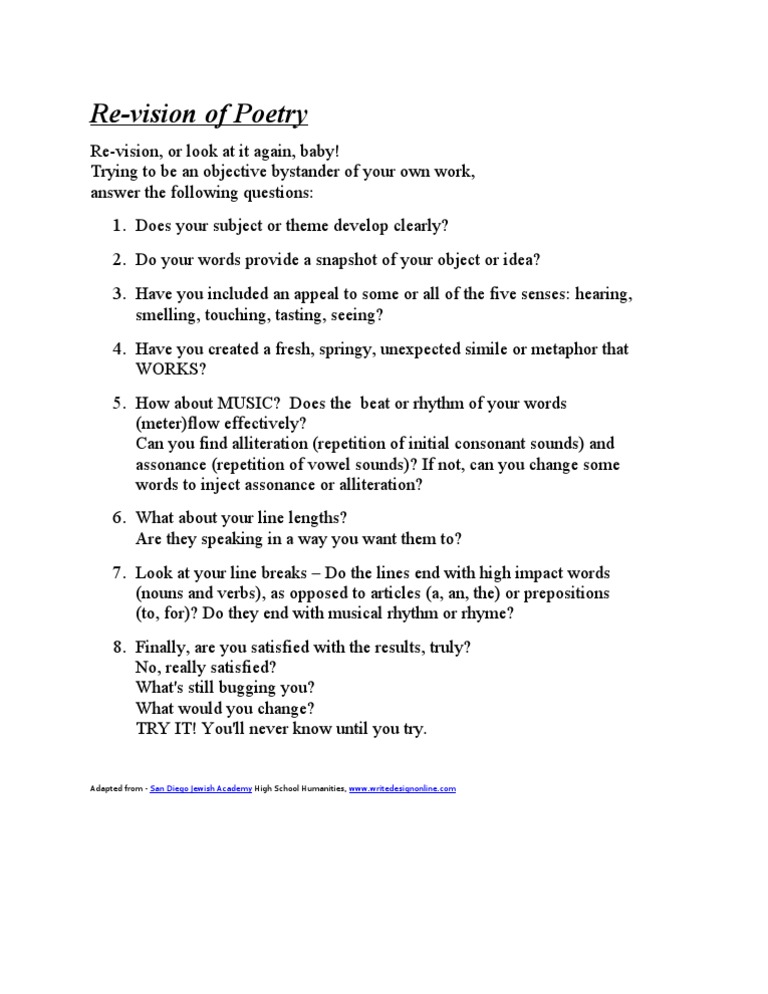 Poetry Revision Checklist Guide | PDF | Language Arts & Discipline