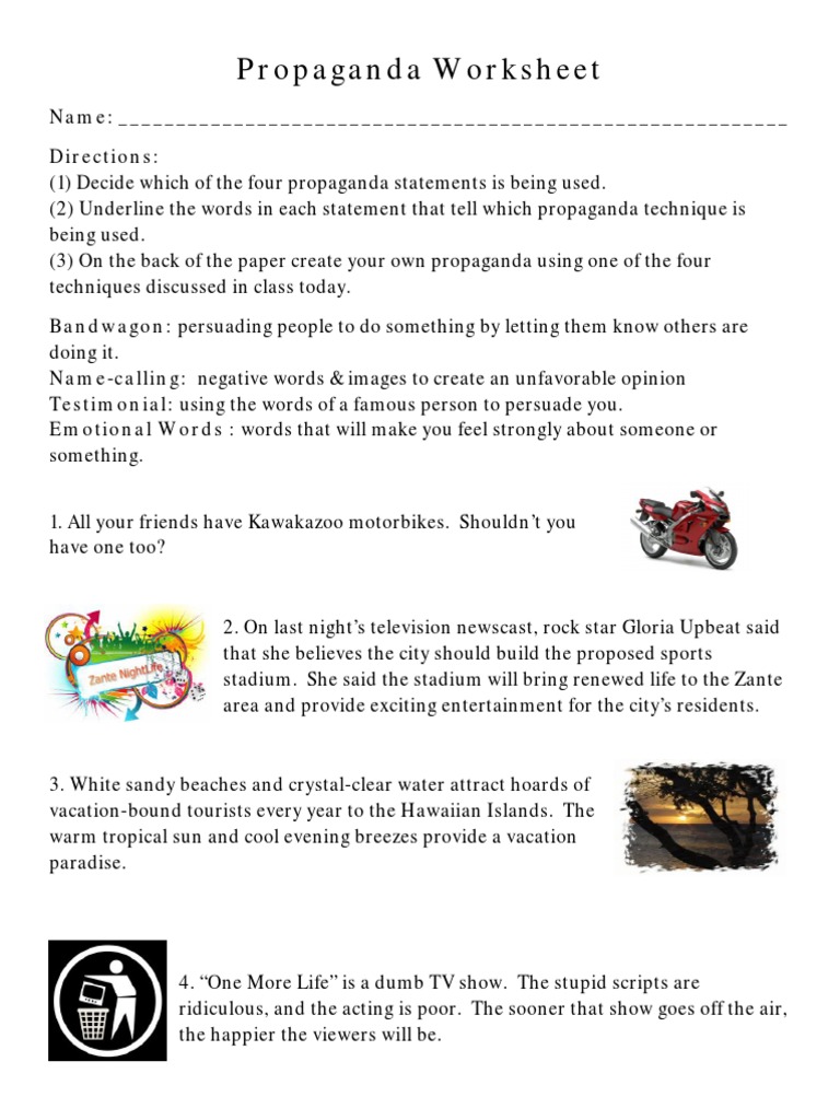 Microsoft Word - Propaganda Worksheet | PDF | Propaganda | Mass Media