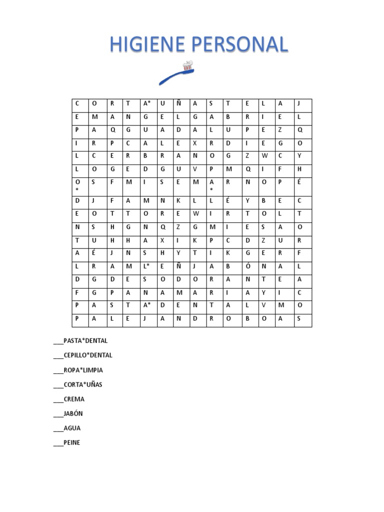 Sopa de Letras Higiene Personal | PDF