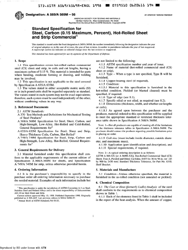 Astm A569-98 PDF | PDF