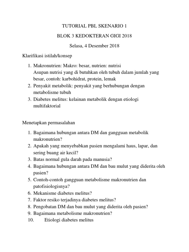 Tutorial PBL Skenario 1 Blok 3 | PDF