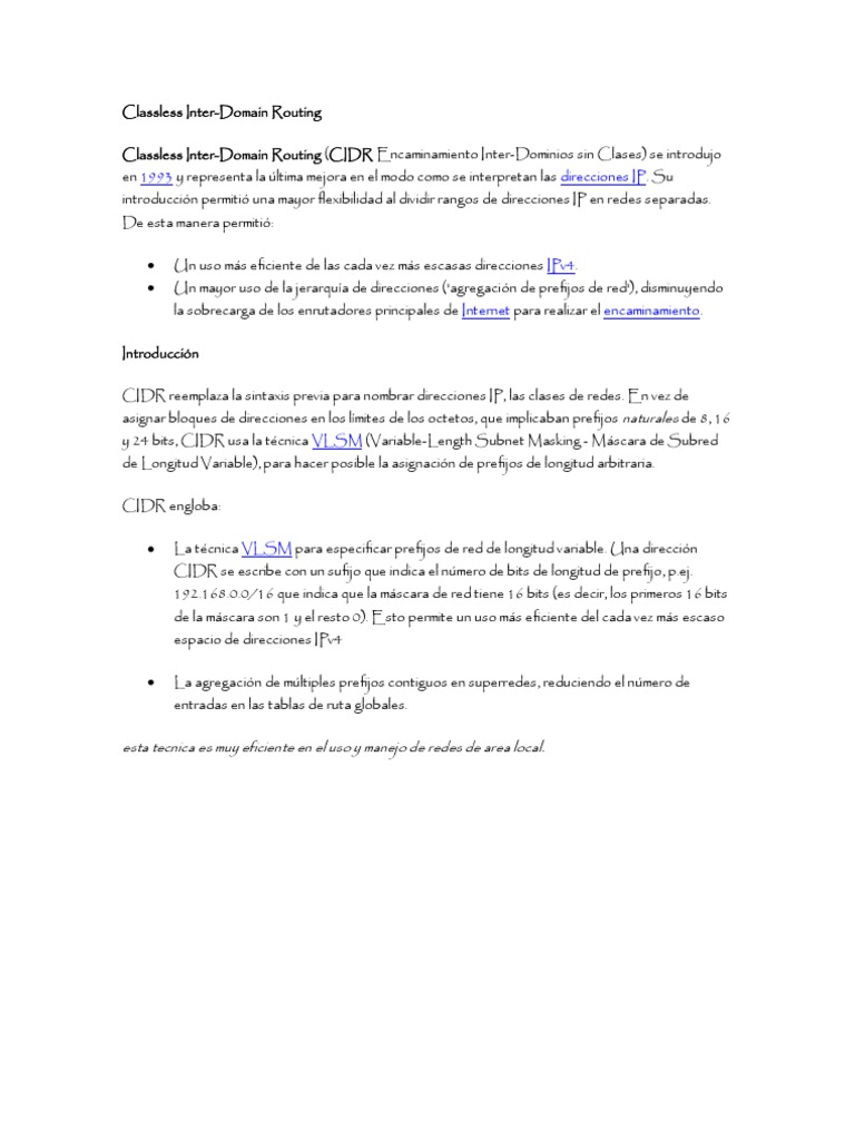 CIDR | PDF | Protocolos de capa de red | Dirección IP