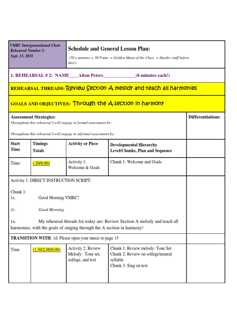 Schedule and General Lesson Plan:: Review Section A Melody and Teach ...