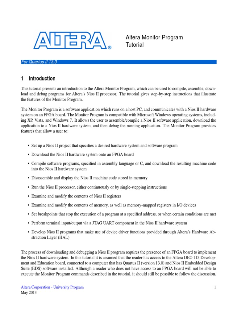 Altera Monitor Program | PDF | Computer Program | Programming