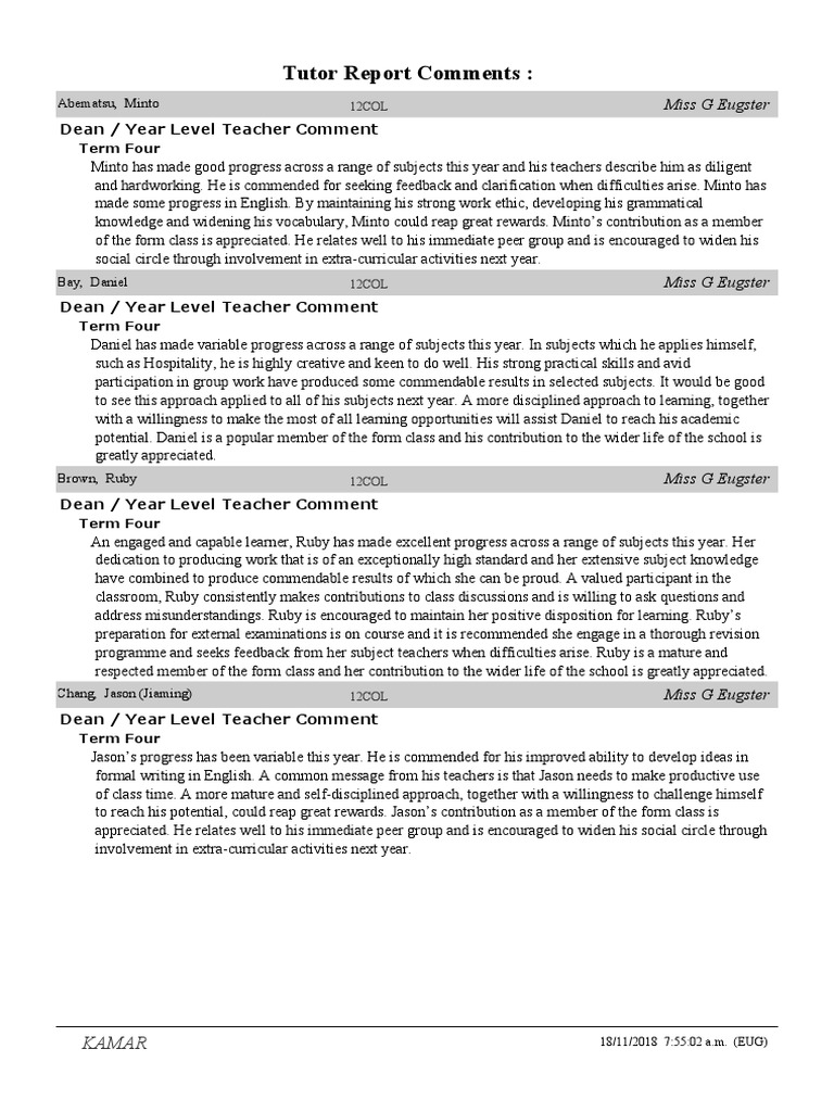 Tutor Reports | PDF | Tutor | Teachers