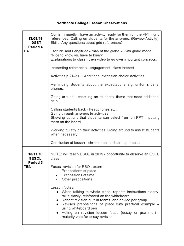 Lesson Observations | PDF