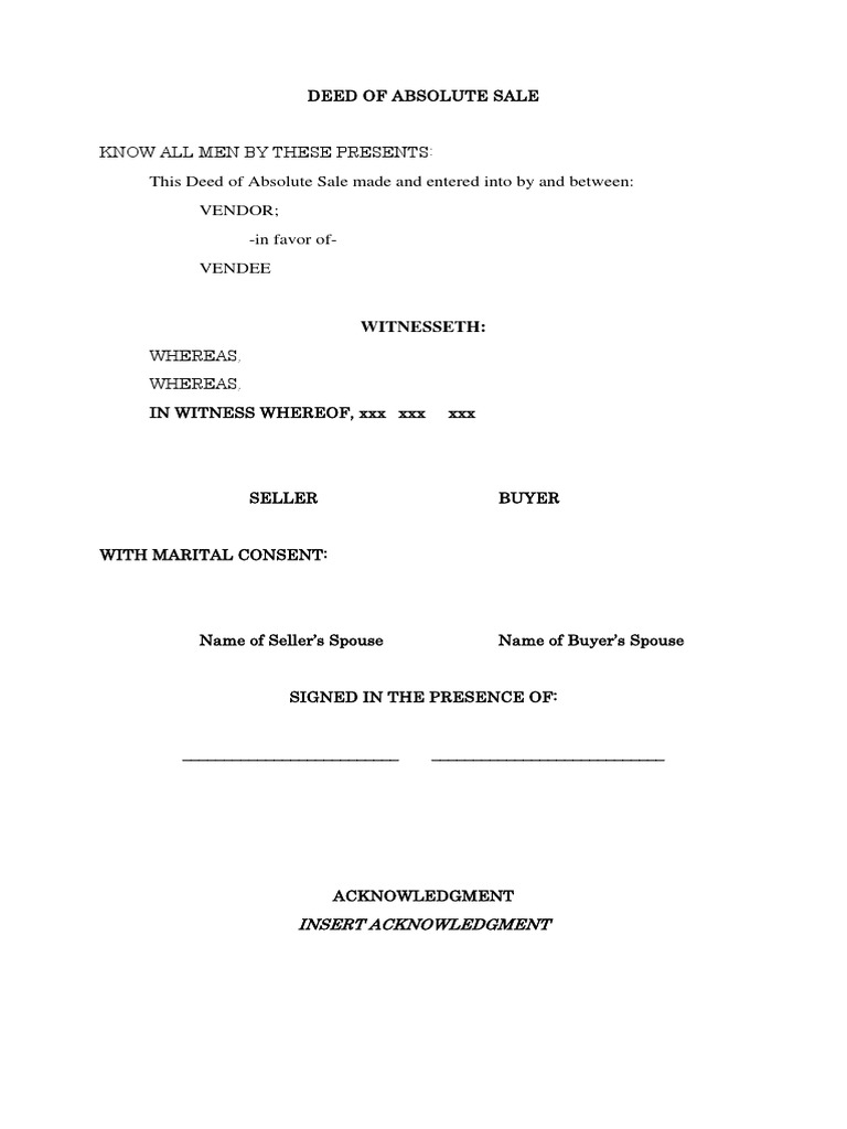Sample Deed of Absolute Sale With Marital Consent | PDF