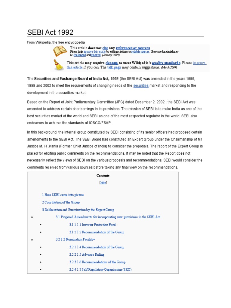 SEBI Act 1992 | PDF | Common Law | Investor