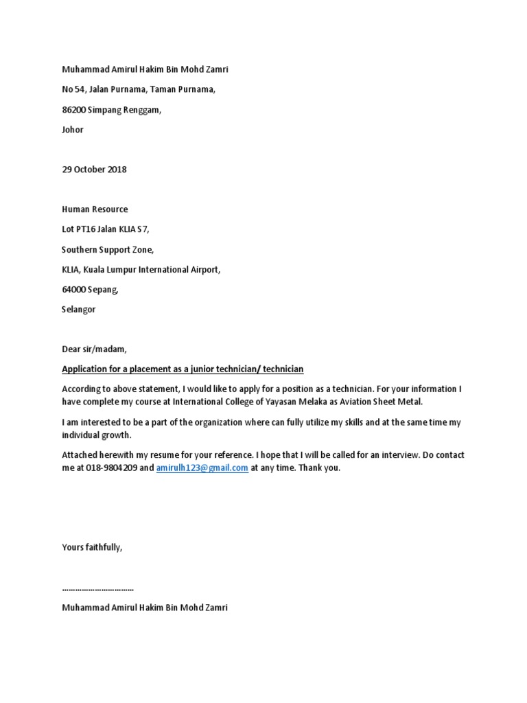 Technician Job Application by Muhammad Amirul | PDF