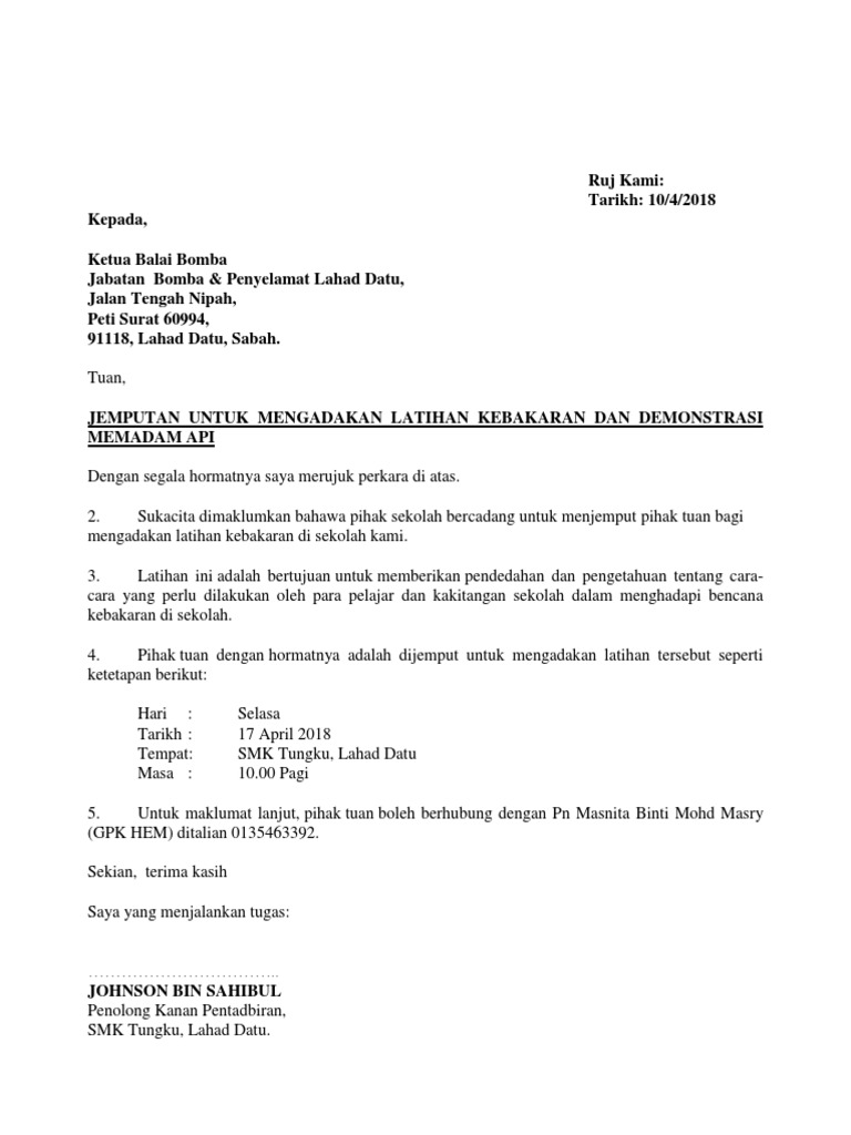 Surat Jemput Bomba Fire Drill | PDF