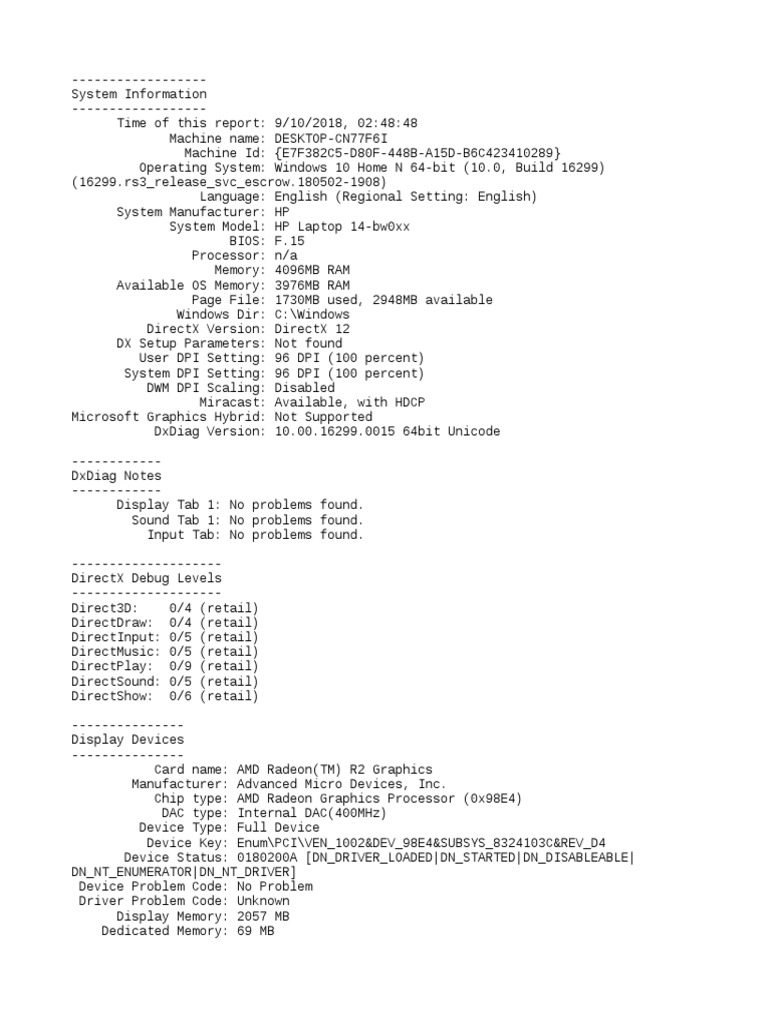 DxDiag.txt | Computer Architecture | System Software