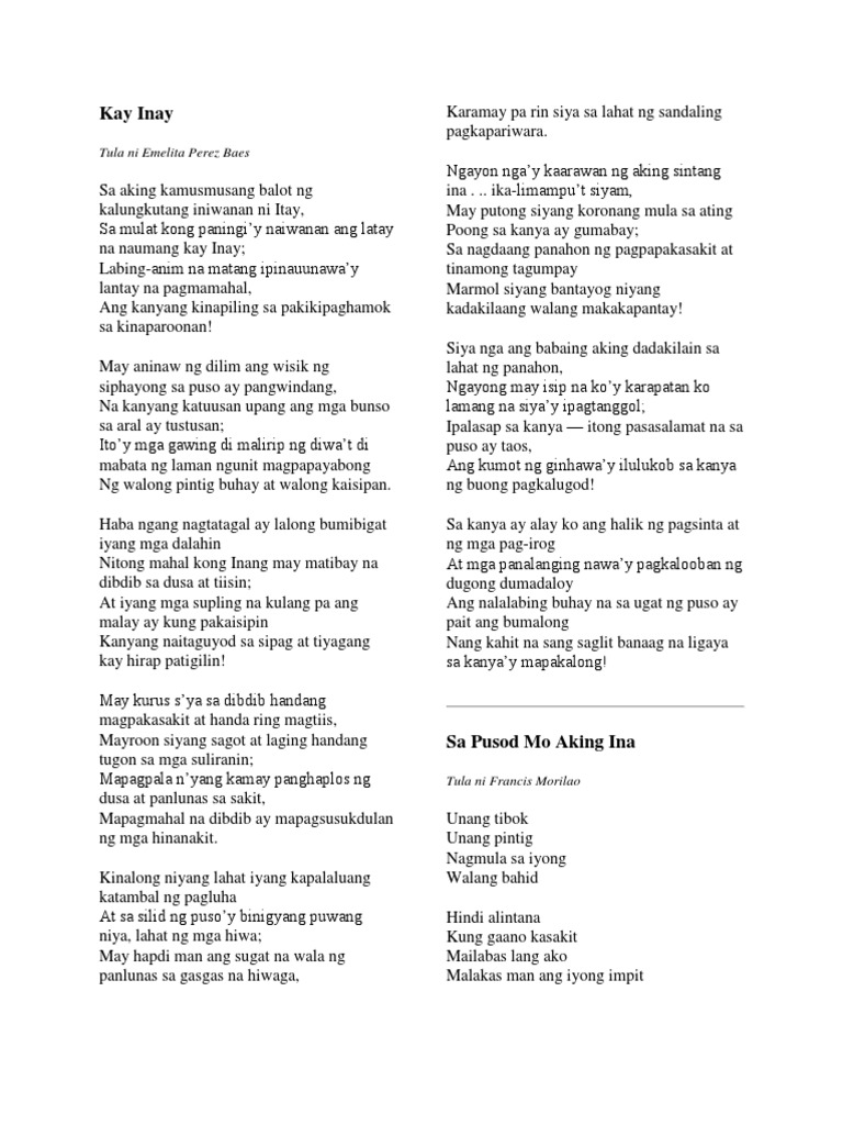 Tula Kay Nanay | PDF