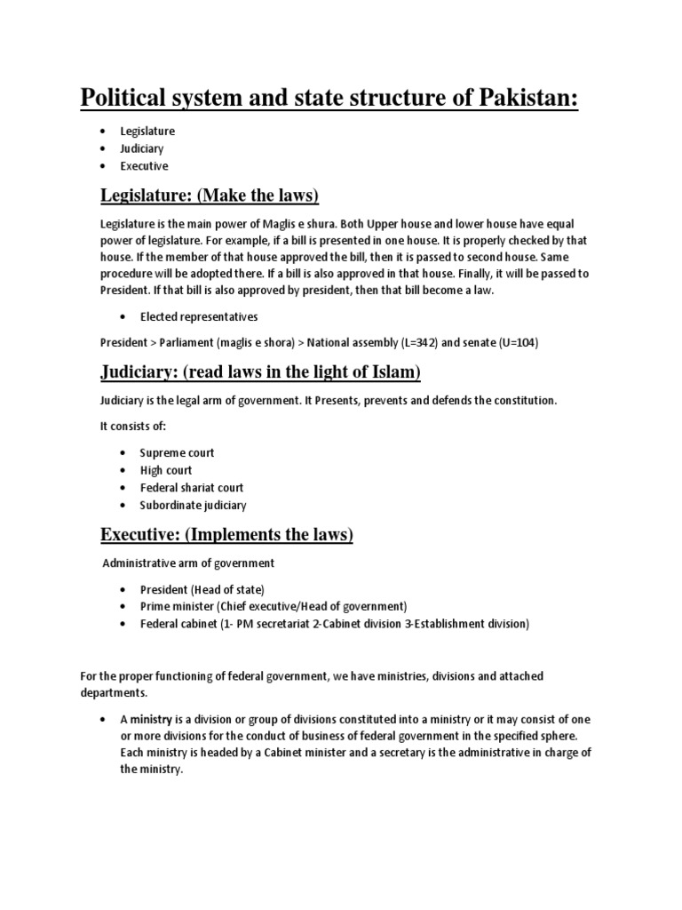 Political System and State Structure of Pakistan:: Legislature: (Make ...