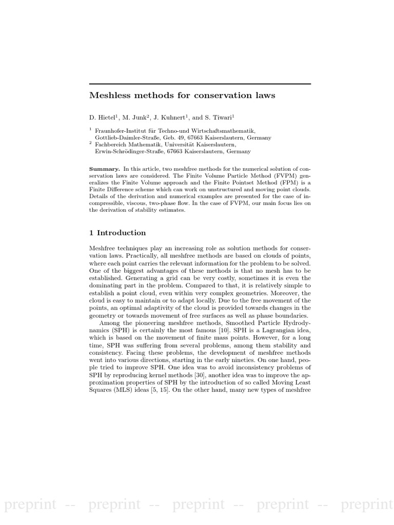 Meshless Methods For Conservation Laws | PDF | Fluid Dynamics | Mathematical Analysis