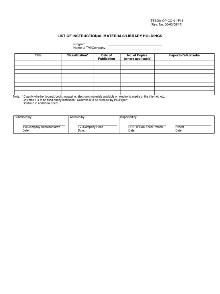 Tesda Op Co 01 F16 | PDF