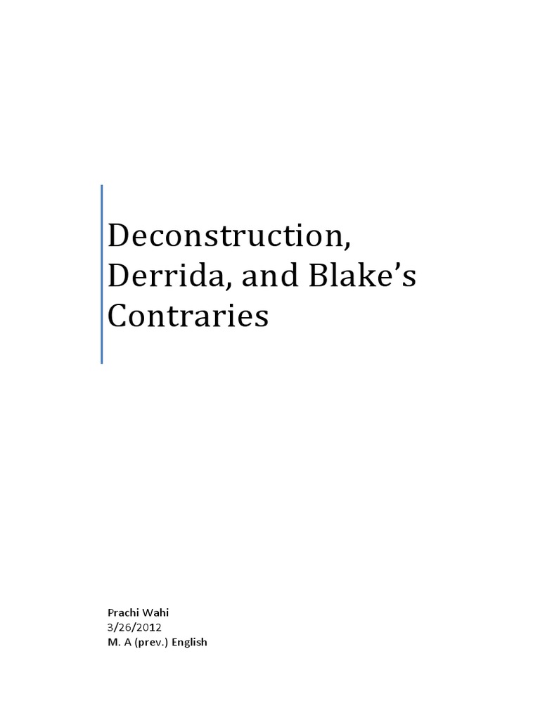 Derrida and Blake | PDF | Deconstruction | William Blake