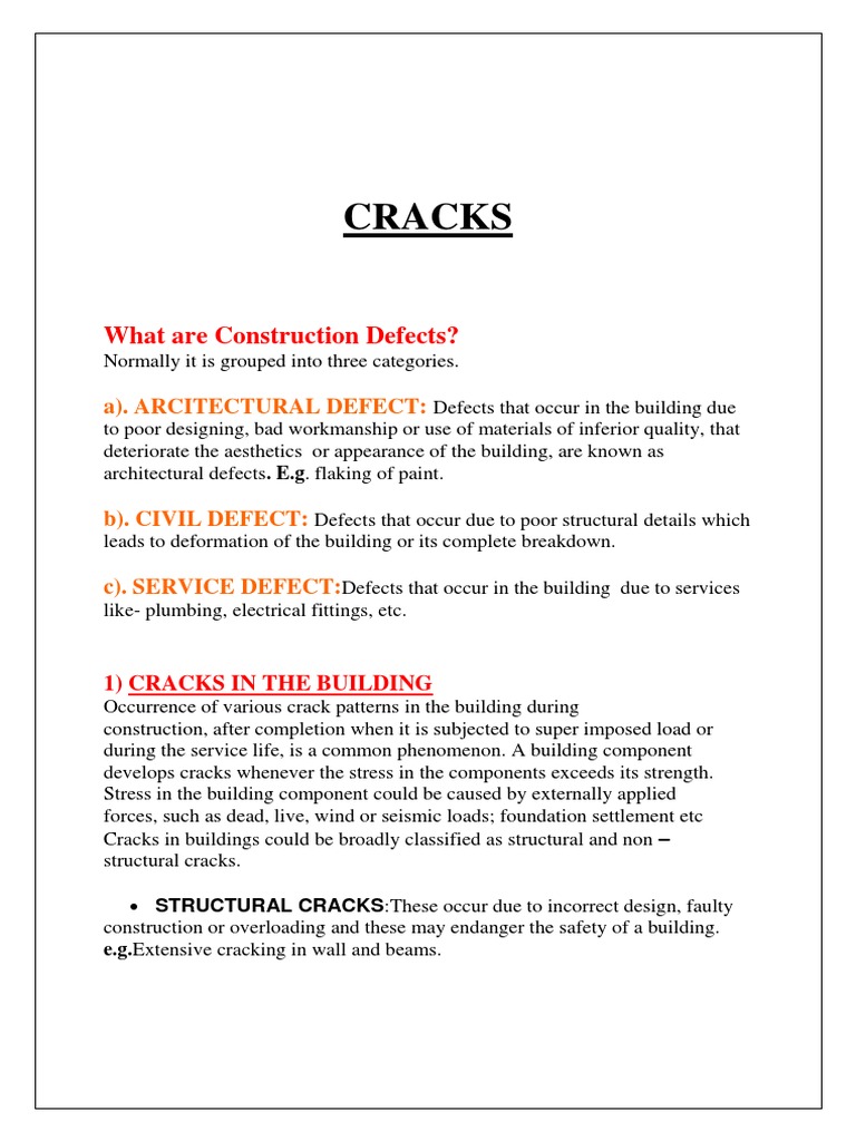 Cracks: What Are Construction Defects? | PDF | Paint | Sanitary Sewer