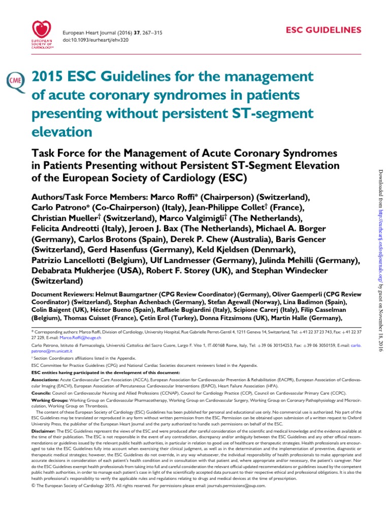 ESC Guidelines For NSTEMI 2015 | Download Free PDF | Myocardial ...
