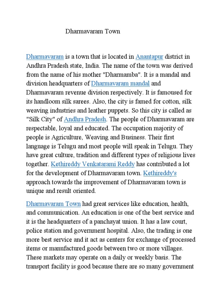 Dharmavaram Town | PDF