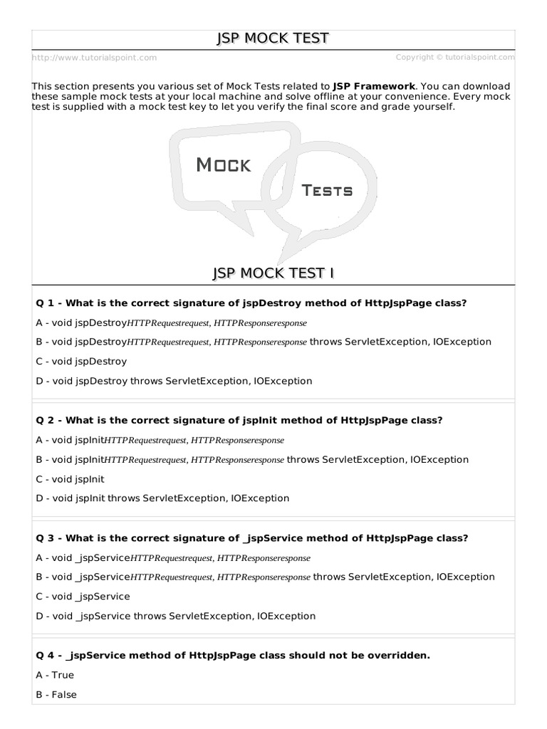 JSP Mock Test | PDF | Java Server Pages | Java Servlet
