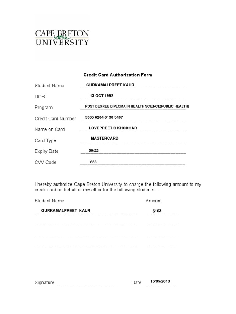 CBU Credit Card Authorization Form-BLANK PDF | PDF | Career & Growth